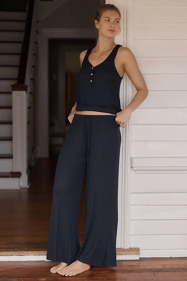 Eberjey Dream Rib Wide Leg Pants - Black