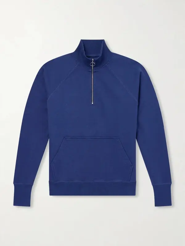DRAKE'S Cotton-jersey Half-zip Sweater