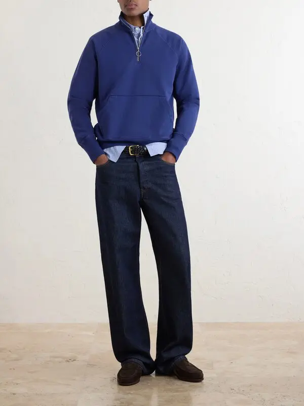 DRAKE'S Cotton-jersey Half-zip Sweater