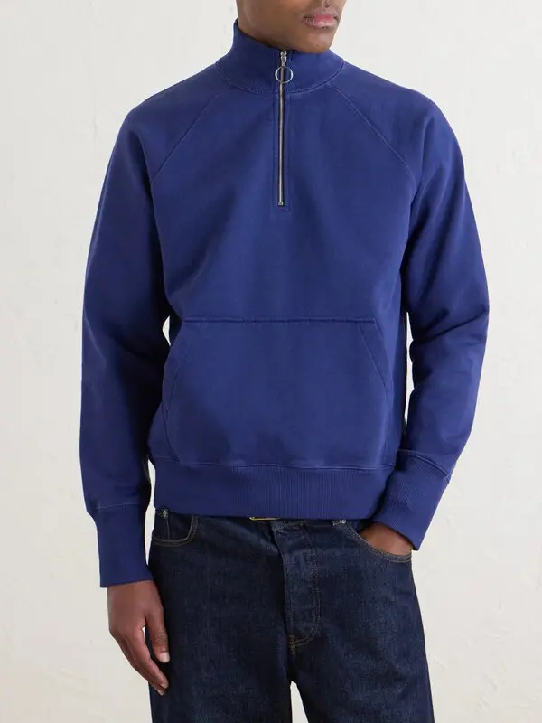 DRAKE'S Cotton-jersey Half-zip Sweater