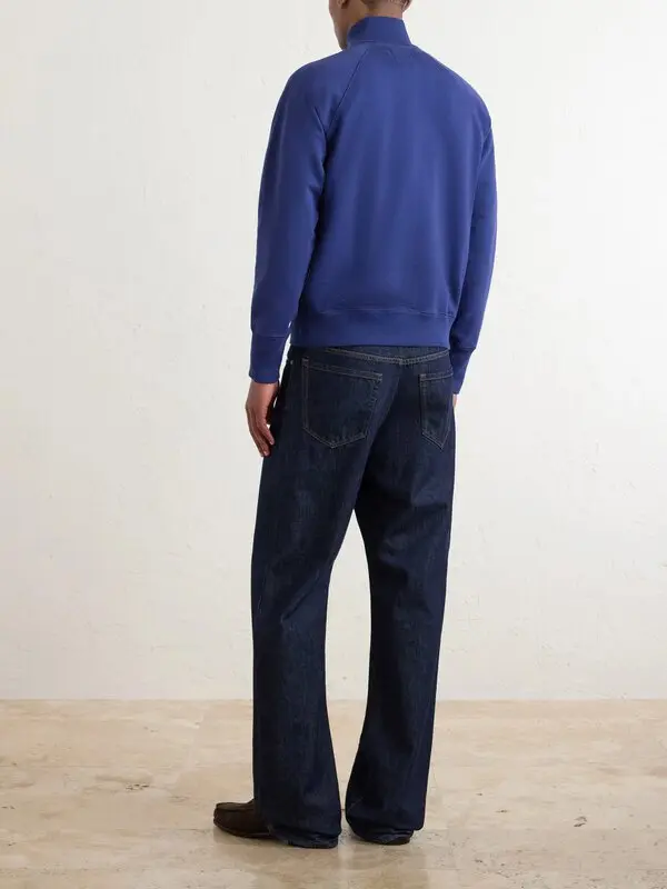 DRAKE'S Cotton-jersey Half-zip Sweater
