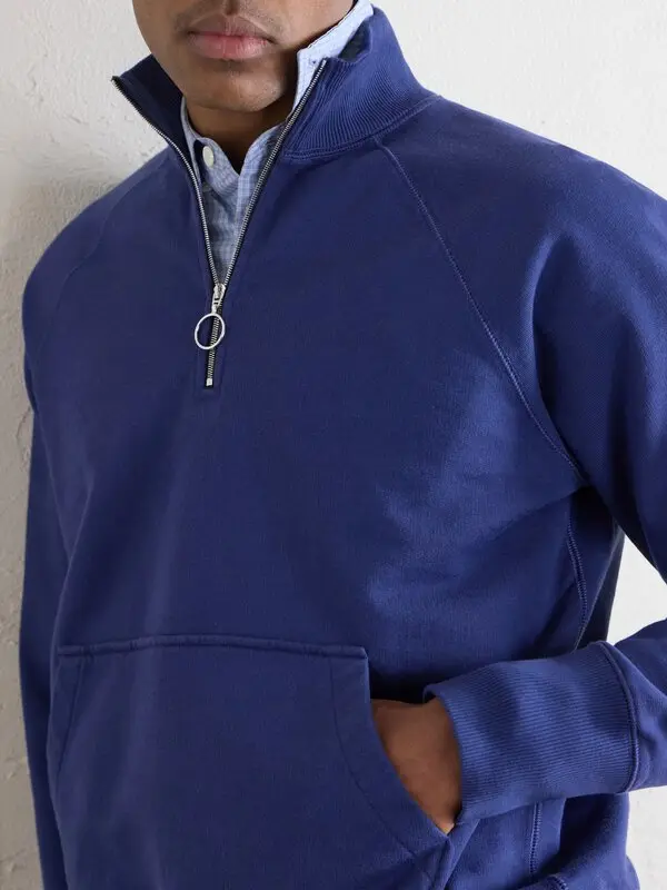 DRAKE'S Cotton-jersey Half-zip Sweater