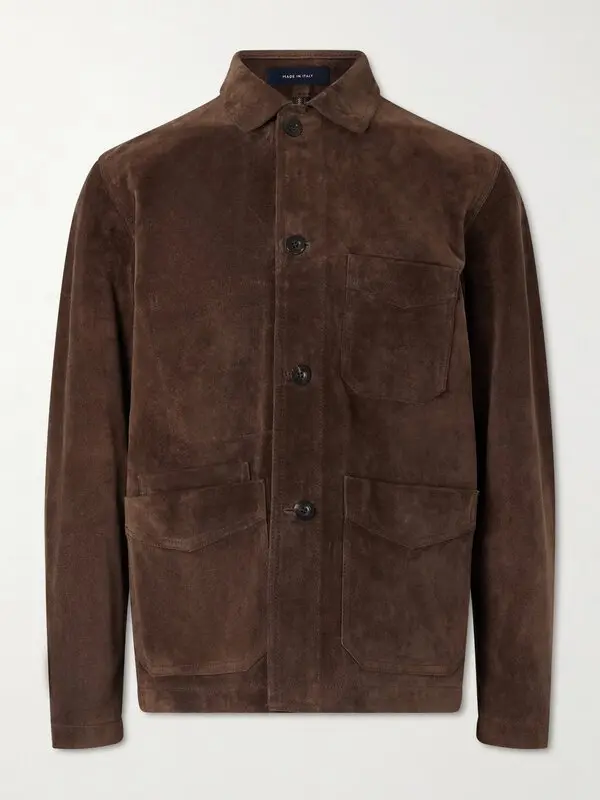 DRAKE'S Suede Chore Jacket - Brown