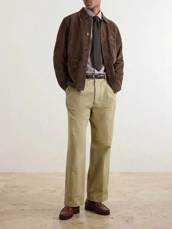 DRAKE'S Suede Chore Jacket - Brown