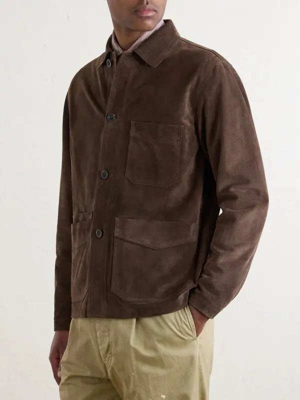 DRAKE'S Suede Chore Jacket - Brown