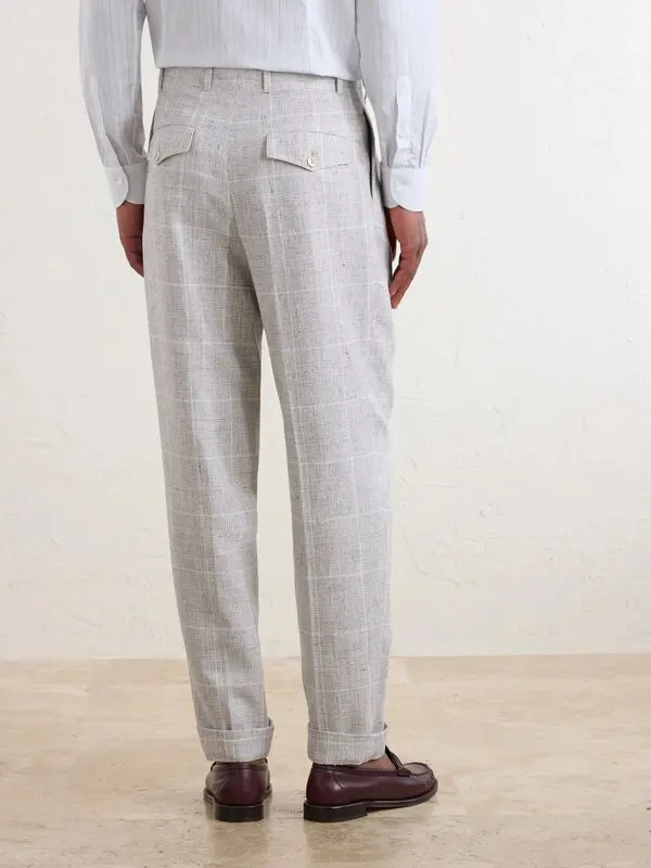 Brunello Cucinelli Pleated Checked Wool-blend Suit Trousers - Gray
