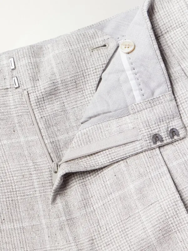 Brunello Cucinelli Pleated Checked Wool-blend Suit Trousers - Gray