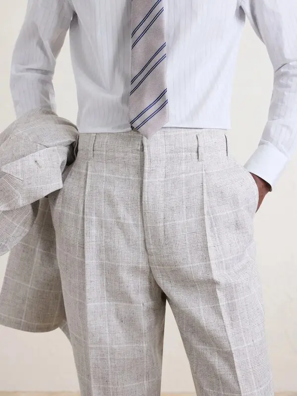 Brunello Cucinelli Pleated Checked Wool-blend Suit Trousers - Gray