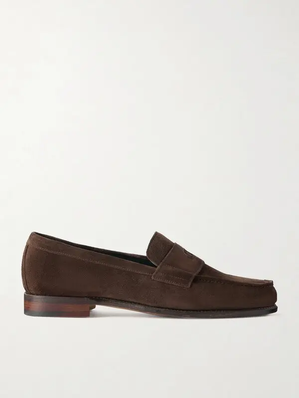 DRAKE'S Charles Suede Penny Loafers - Brown