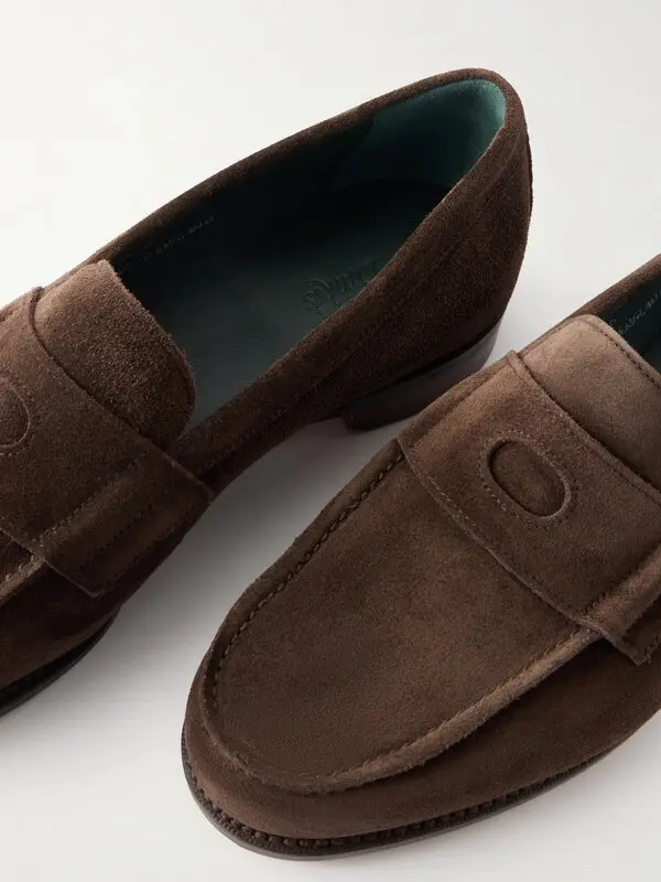 DRAKE'S Charles Suede Penny Loafers - Brown