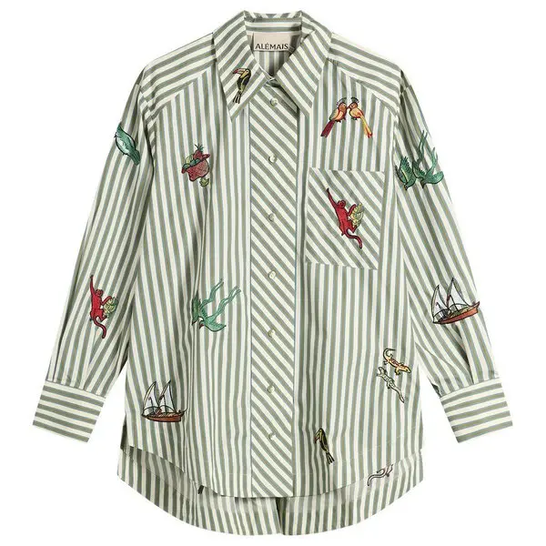 ALEMAIS Bisou Embroidered Long Sleeve Shirt - Stripe