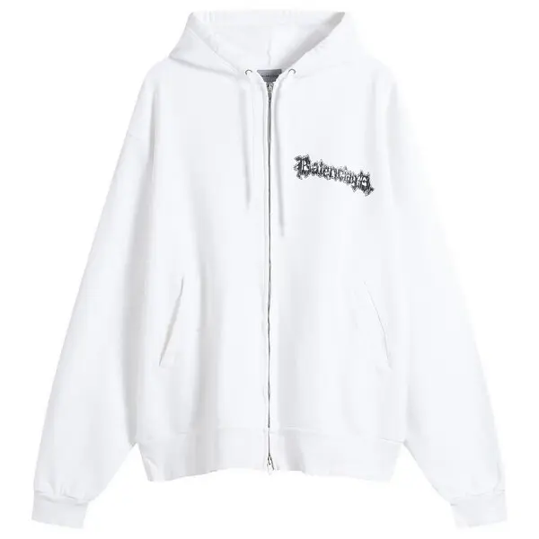 Balenciaga Metal Merch Oversized Zip-up Hoodie - White