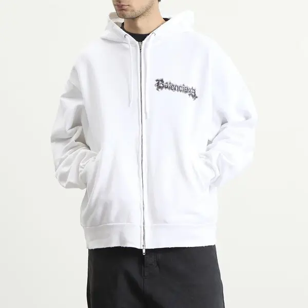 Balenciaga Metal Merch Oversized Zip-up Hoodie - White