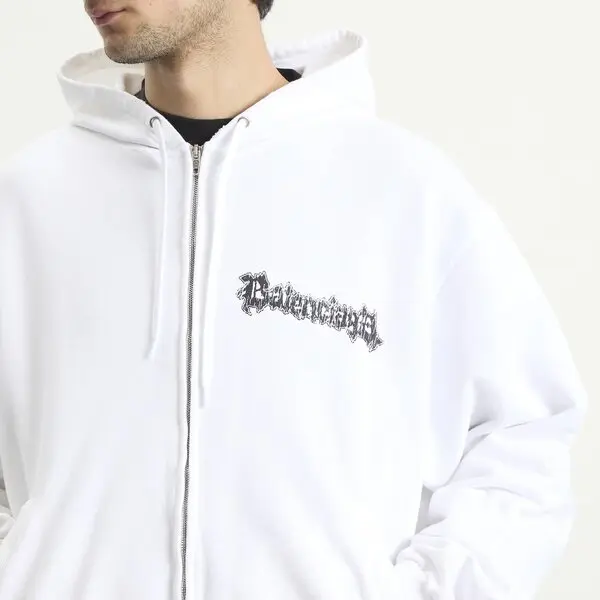Balenciaga Metal Merch Oversized Zip-up Hoodie - White