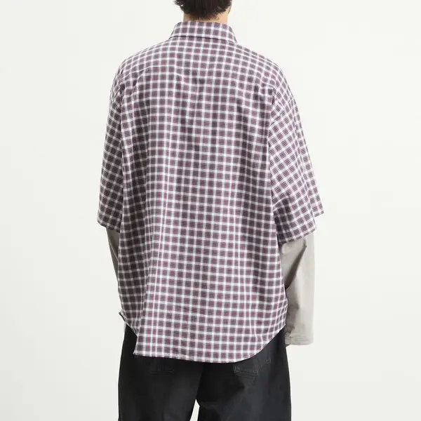 Balenciaga Check Poplin Double Layer Shirt - Red/navy