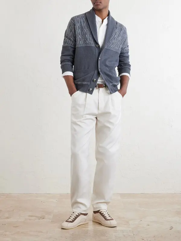 Brunello Cucinelli Shawl-collar Knitted Cotton Cardigan - Gray