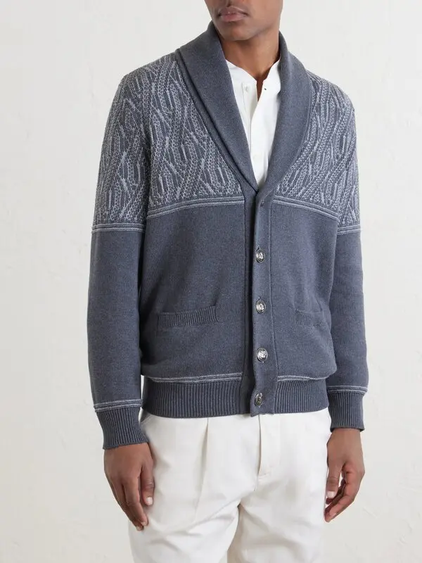 Brunello Cucinelli Shawl-collar Knitted Cotton Cardigan - Gray