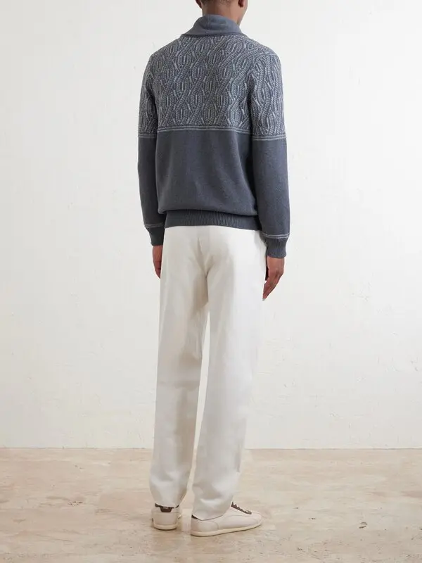Brunello Cucinelli Shawl-collar Knitted Cotton Cardigan - Gray