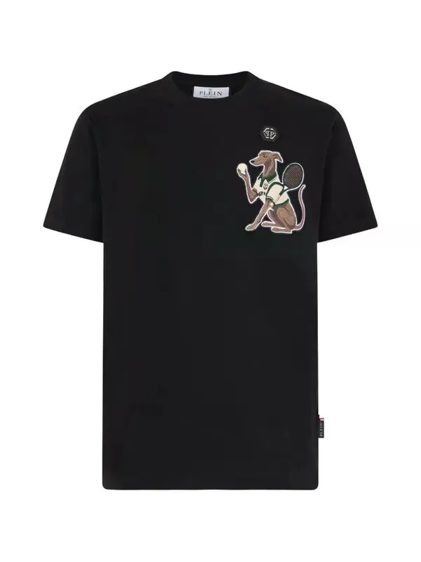 Philipp Plein Round Neck T-shirt Tennis Pet Patch - Black