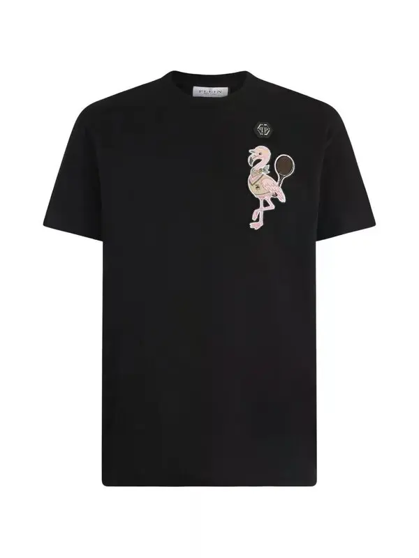 Philipp Plein Round Neck T-shirt Tennis Flamingo Patch - Black