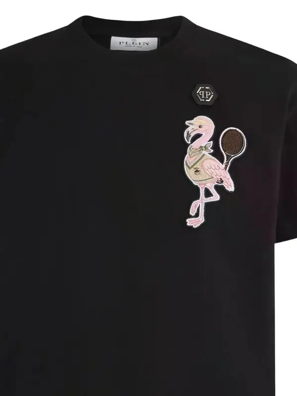 Philipp Plein Round Neck T-shirt Tennis Flamingo Patch - Black