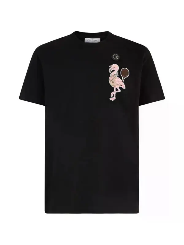 Philipp Plein Round Neck T-shirt Tennis Flamingo Patch - Black