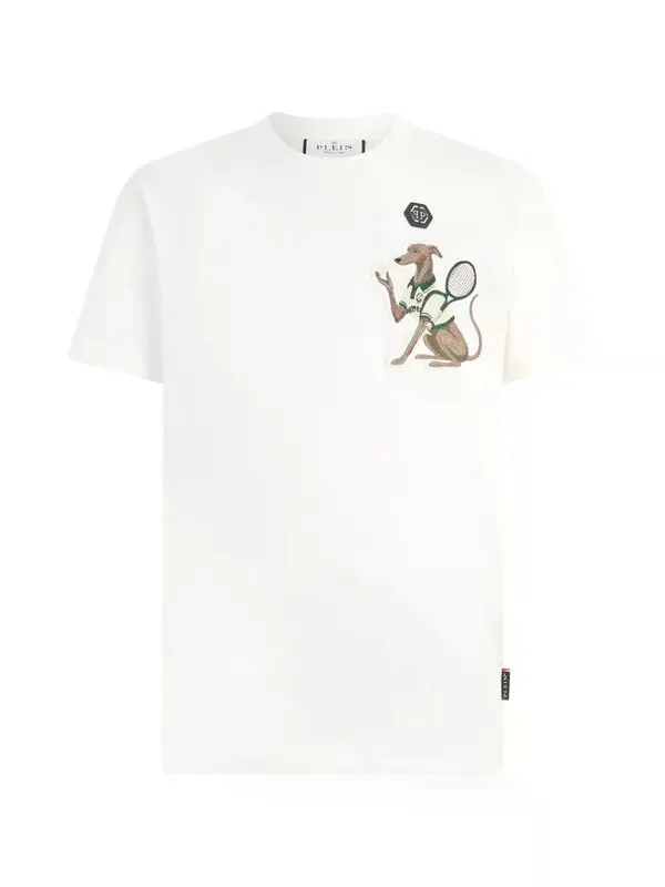 Philipp Plein Round Neck T-shirt Tennis Pet Patch - White