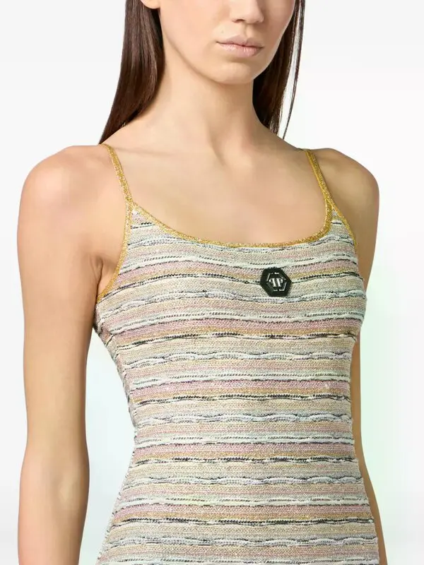 Philipp Plein Square Neck Mini Dress With Striped Logo Appliqu