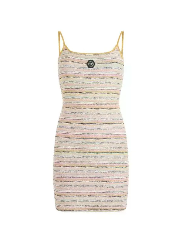 Philipp Plein Square Neck Mini Dress With Striped Logo Appliqu