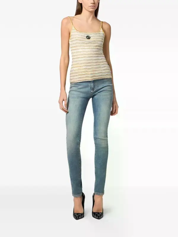 Philipp Plein Striped Logo Patch Tank Top