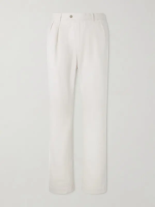 Hartford Straight-leg Pleated Cotton Woven Trousers