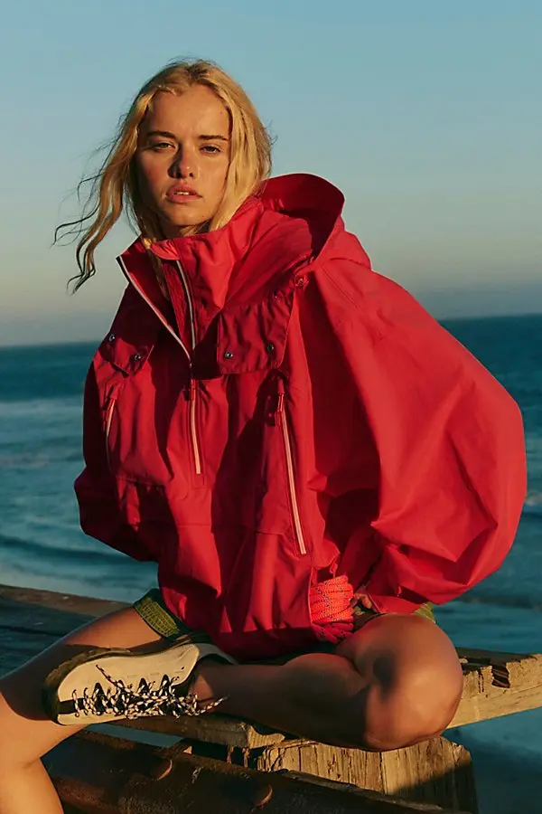 Free People Singin' In The Rain Packable Waterproof Pullover - Grapefruit