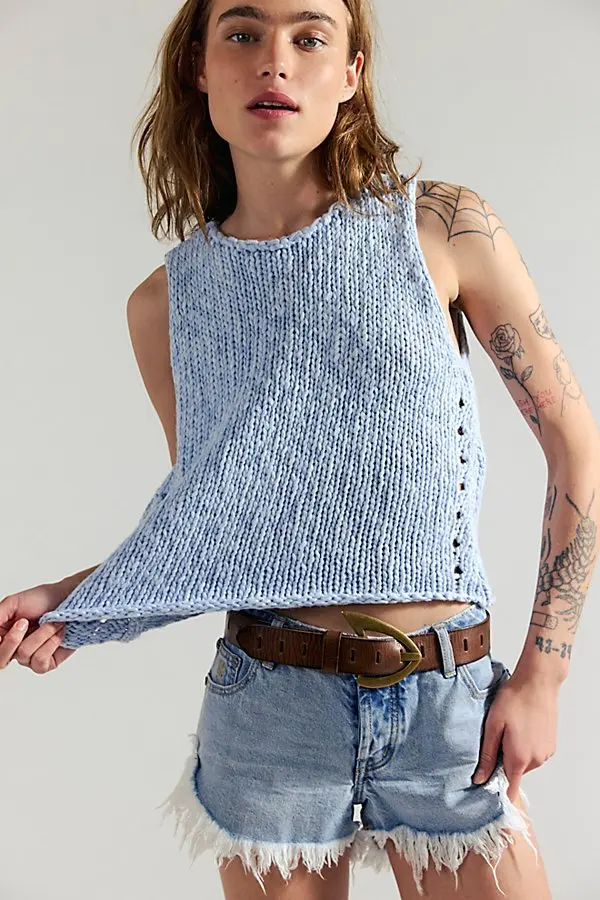 Free People Opal Knit Tank - Cashmere Blue