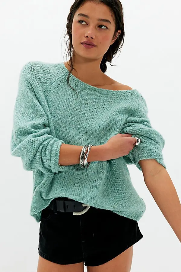 Free People Shoreline Softspun Knit Pullover - Seafoam