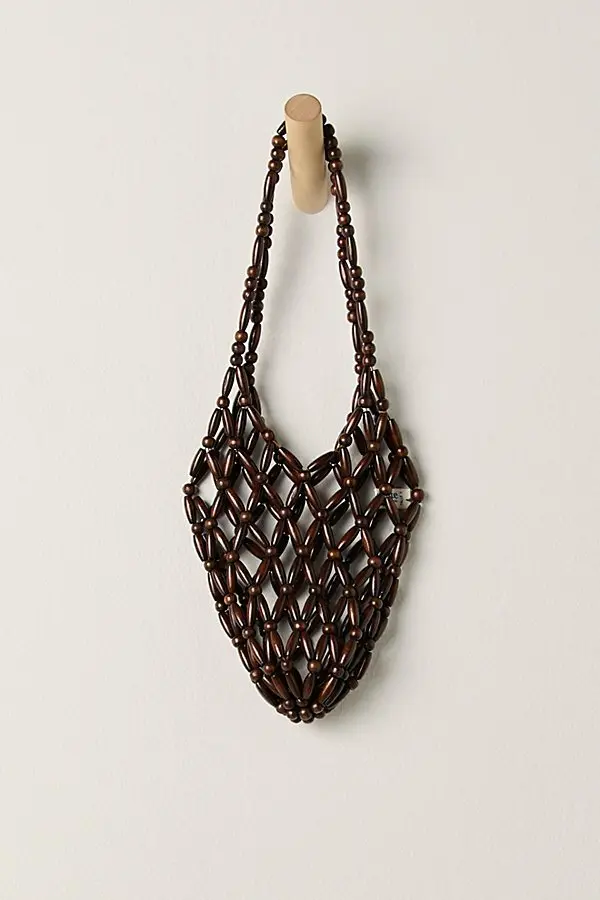 Free People Susana Basket Wood Bead Bag - Espresso