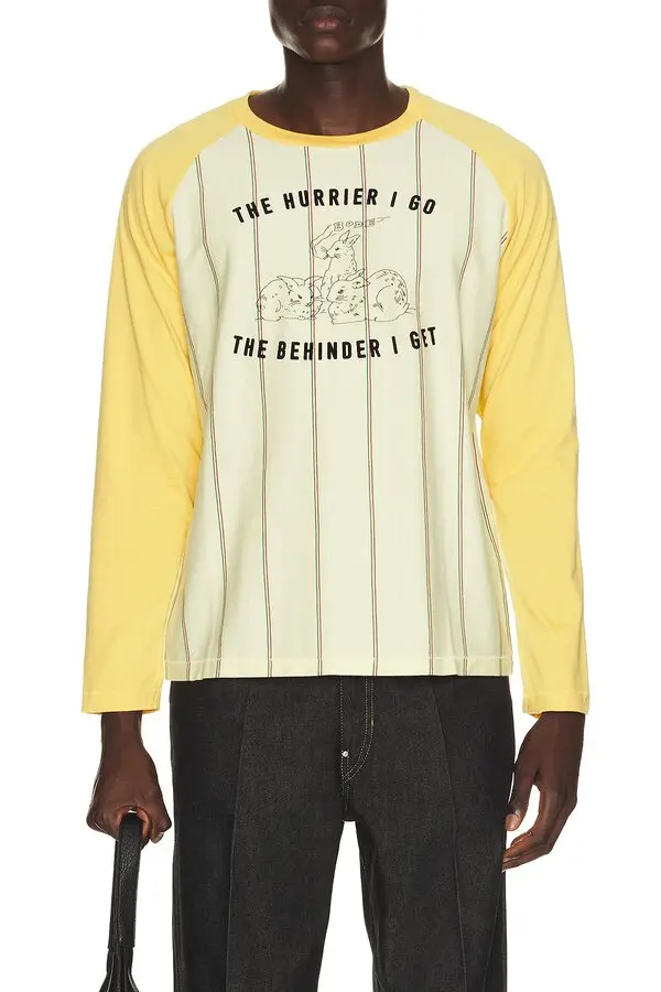 BODE Summertime Stripe Baseball Tee In Mustard