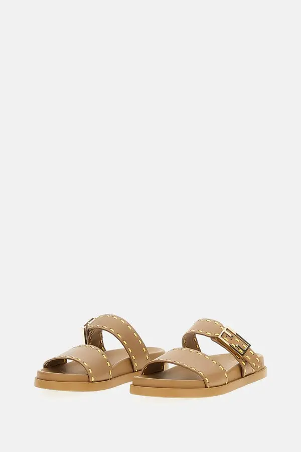 Fendi Feel Leather Slides - Beige