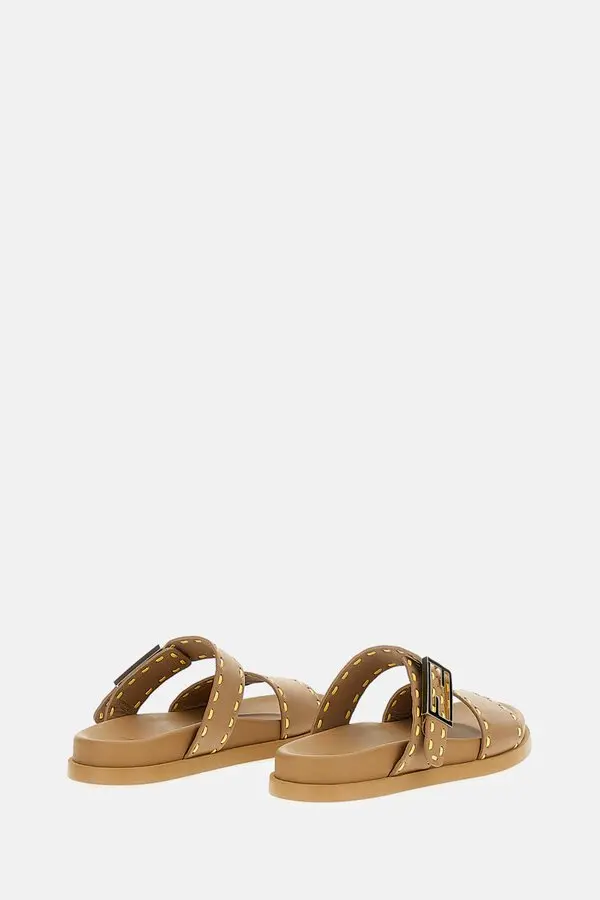 Fendi Feel Leather Slides - Beige