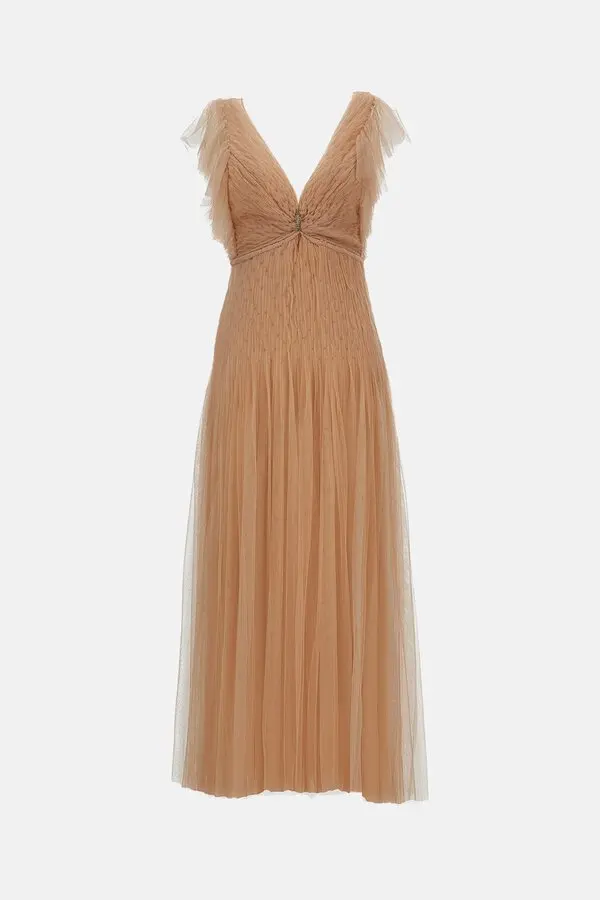 Elisabetta Franchi Long Tulle Dress - Beige