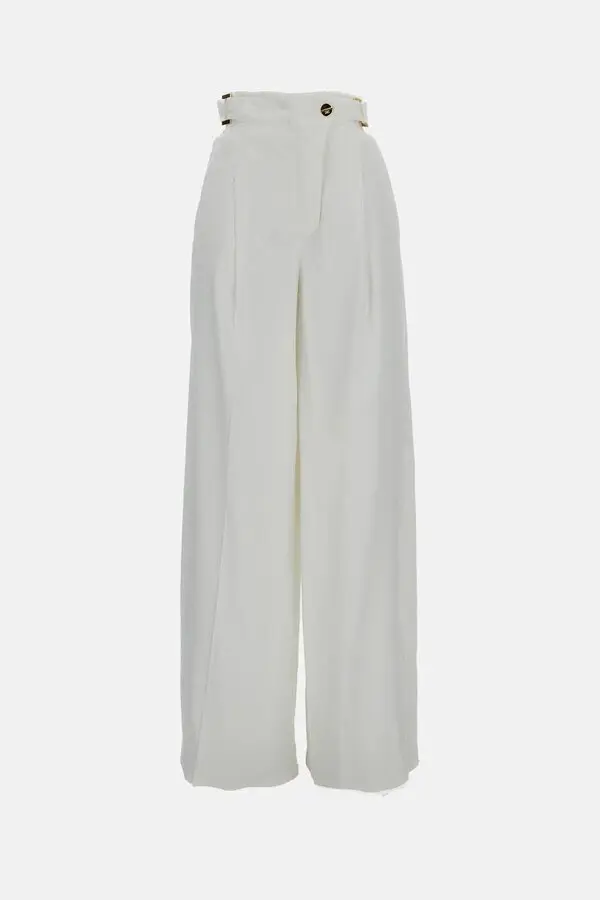 Elisabetta Franchi Linen-blend Palazzo Trousers - White