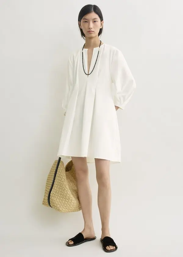 TOTEME Balloon Sleeve Cotton Dress - White