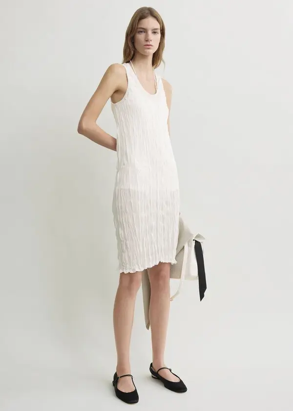 TOTEME Crinkled Knit Tank Dress - White