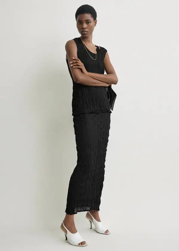 TOTEME Crinkled Knit Ankle Length Skirt - Black