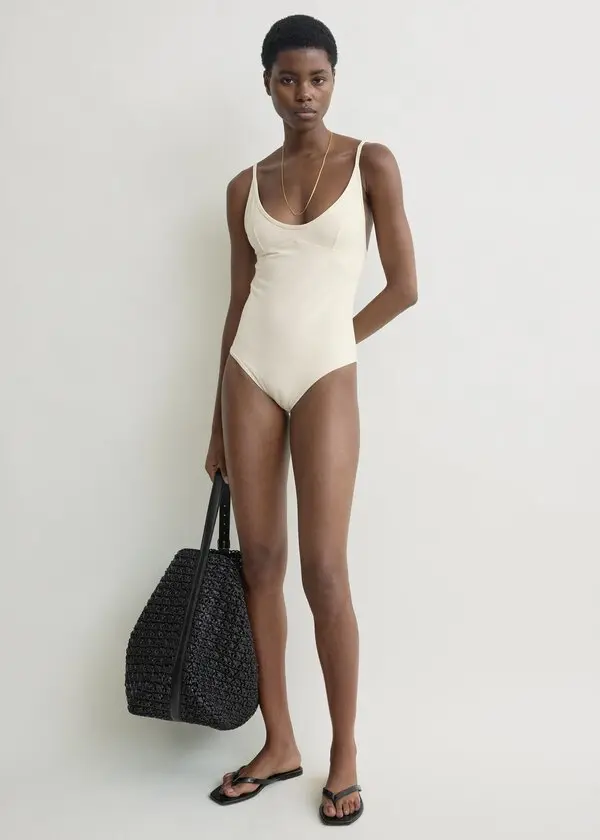 TOTEME Sleek Swimsuit With Scoop Neckline - Ecru