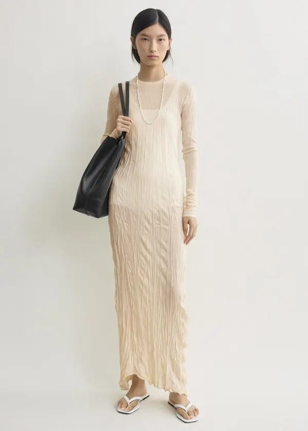 TOTEME Crinkled Knit Long-sleeve Dress - Pale Apricot