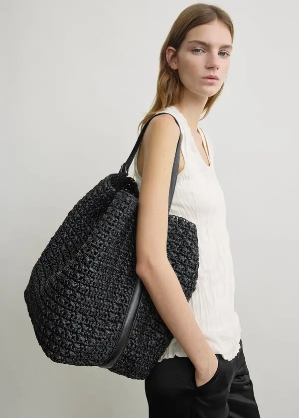 TOTEME Belted Paper Raffia Tote - Black