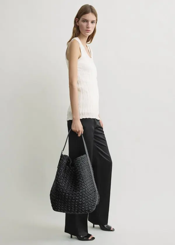 TOTEME Belted Paper Raffia Tote - Black