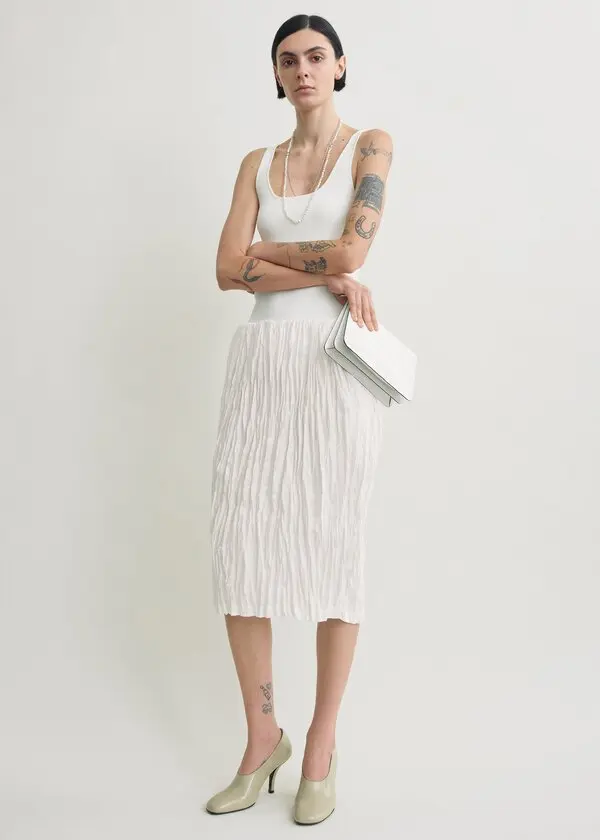 TOTEME Crinkled Linen Knee Length Skirt - White