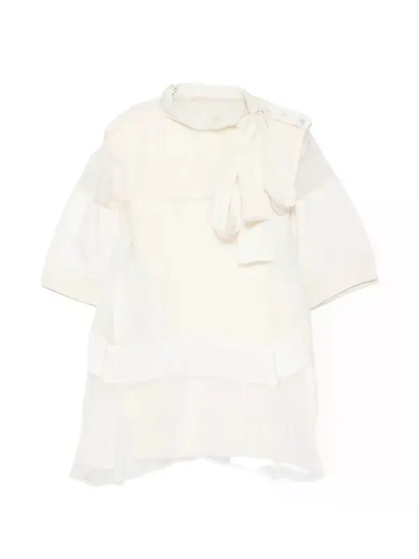 Sacai Panelled Top With Pussy-bow - Neutrals