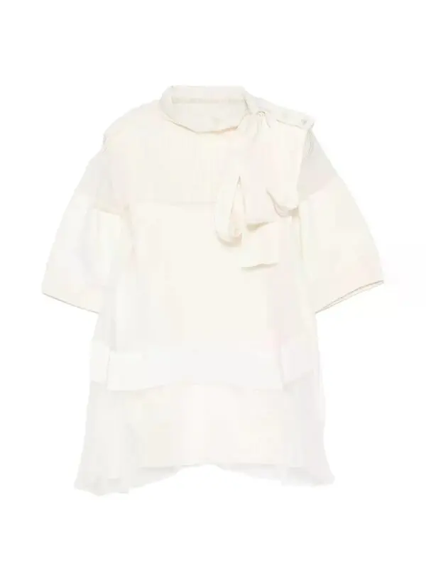 Sacai Panelled Top With Pussy-bow - Neutrals